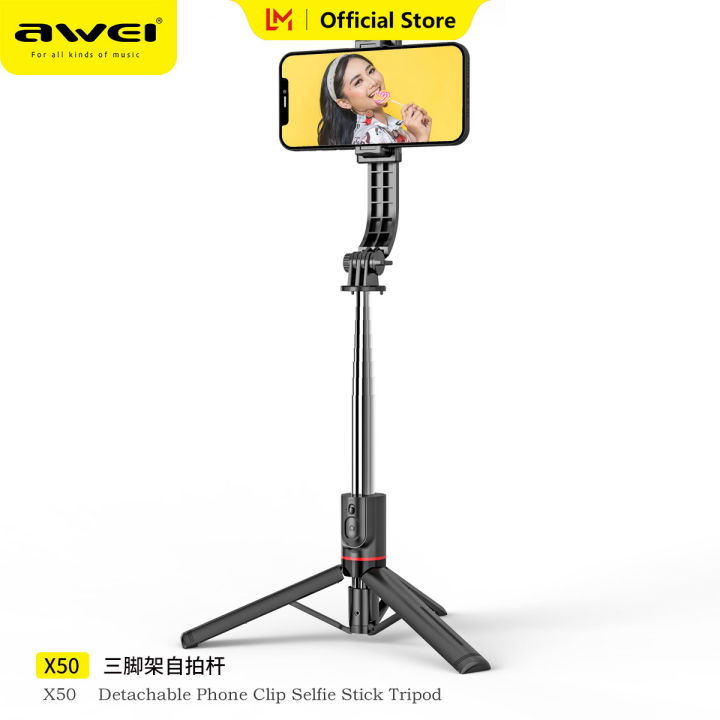 Awei X50 Bluetooth Selfie Stick Tripod Phone Holder Stabilizer 1.13M ...