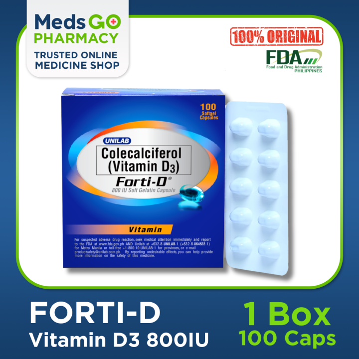 FORTI D Vitamin D3 800 IU - 1 Box x 100 Caps (Colecalciferol) | Lazada PH