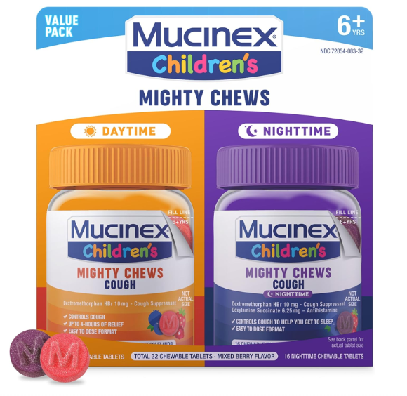 Mucinex Children's Mighty Chews Kids Cough Relief Medicine Mixed Berry ...