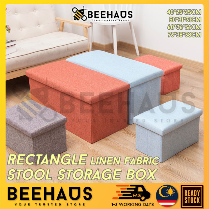 BEEHAUS Rectangle Foldable Stool Storage Box | Home Ottoman Bench Sofa ...