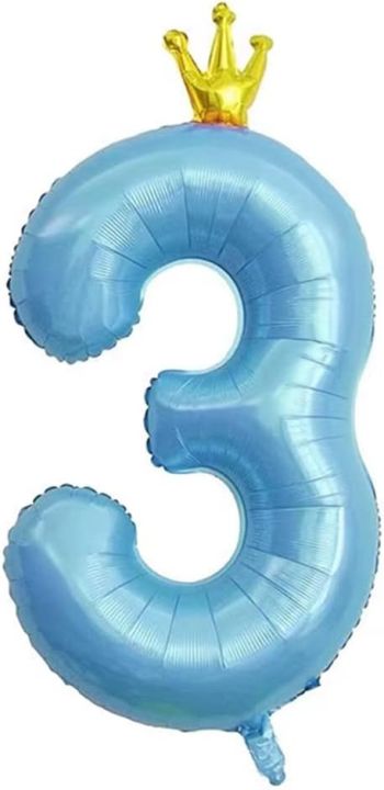 40 Inch Blue Conjoined Crown Number 3 Balloons, 3rd Birthday Balloons ...