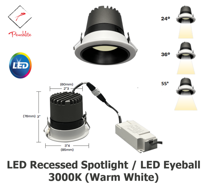 LED Recessed Spotlight / LED Eyeball with Beam Angle 24°/36°/55° 7W/12W ...