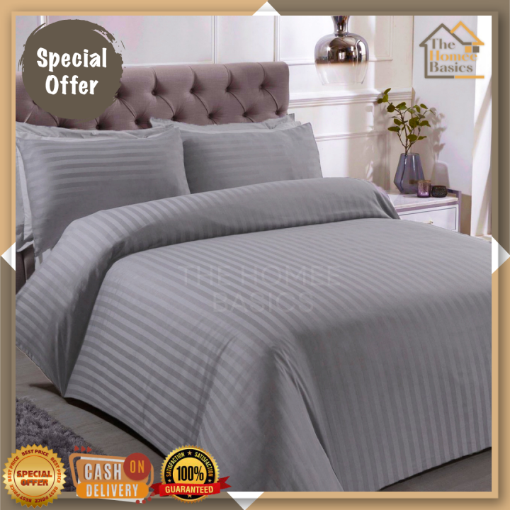 The Homee Basics - 4 in 1 Plain Stripes Gray / Grey Elegant Hotel ...
