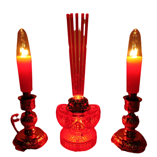 ชุดกระถางธูปไฟฟ้าคริสตัล 5 ดอก พร้อมเชิงเทียนไฟฟ้า ธูปเทียนไฟฟ้า ...