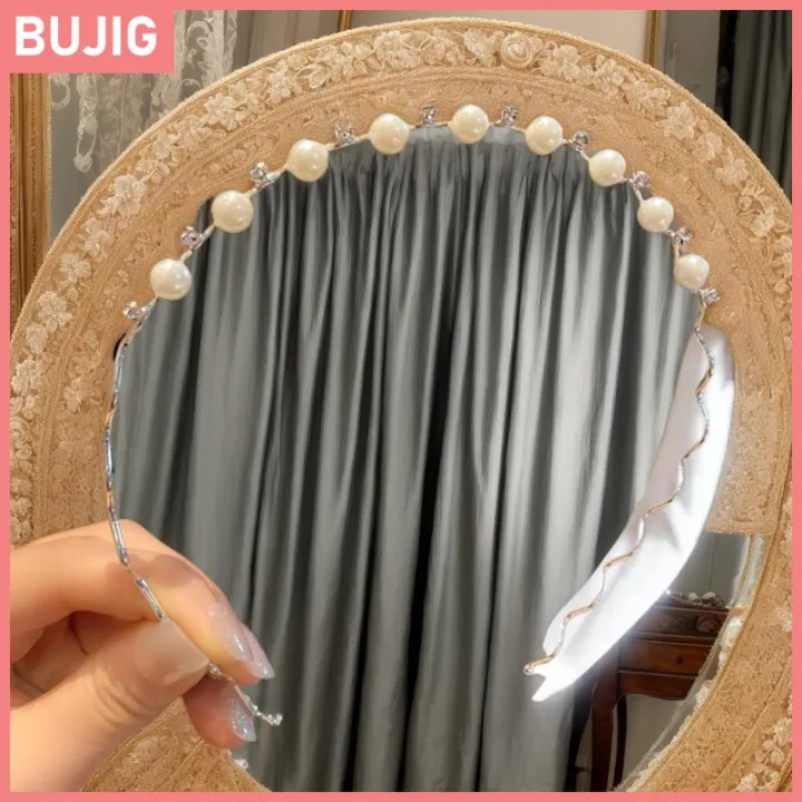 BUJIG ที่คาดผมไข่มุกนางฟ้าสุดหรูผ้าโพกหัวอเนกประสงค์ทรงสูงประดับหัว ...