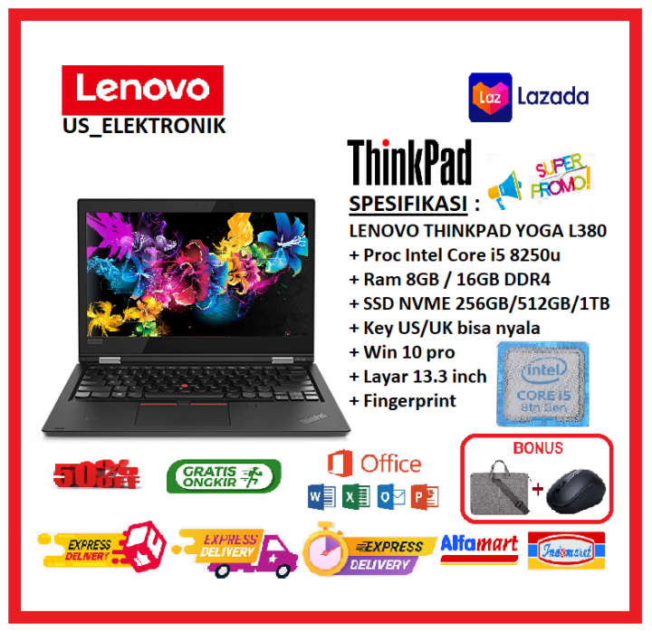 LAPTOP LENOVO THINKPAD L380 INTEL CORE I5 GEN 8 RAM 8GB SSD 256GB OS WINDOWS 10 14 INCH ...