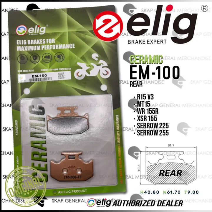ELIG • EM-100 • CERAMIC BRAKE PAD • REAR • YZF R15 V3 • MT15 • XSR 155 ...