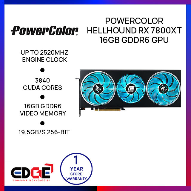 EDGE | POWERCOLOR Hellhound RX 7800XT 16GB GDDR6 GPU Graphics Card ...