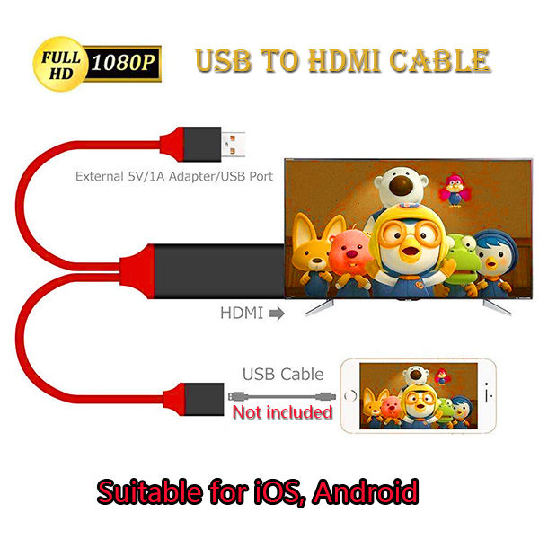 【Phone/iPad to TV】3 in 1 Universal USB To HDMI Cable HD 1080P Type c ...