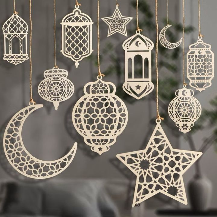 2025 Hanging Pendant Hari Raya Decoration Wooden Pendant Eid Mubarak ...