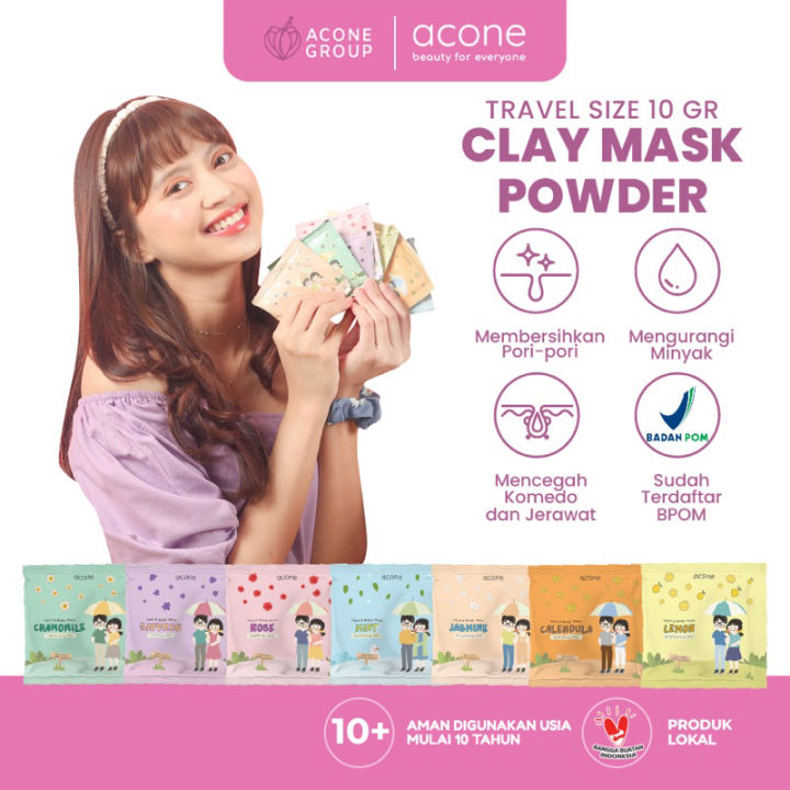 ACONE - Face and Body Clay Mask 10gr - Masker Bubuk untuk Membersihkan ...