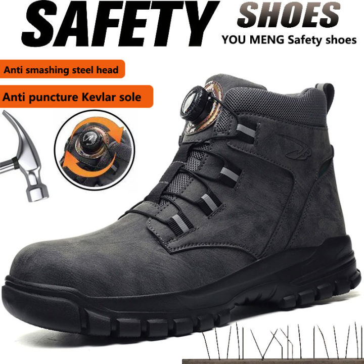 Rotating Buttons Safety Shoes Men Waterproof Work Boots Steel Toe Shoes ...