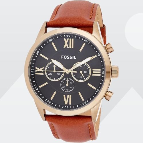 [Powermatic]Fossil BQ2261 Flynn Black Chronograph Brown Leather Men's ...