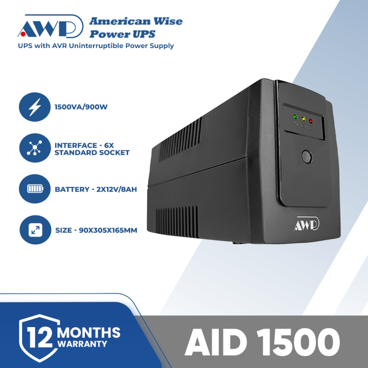 AWP AID1500 Aide 900W-1500VA UPS with AVR Uninterruptible Power Supply ...
