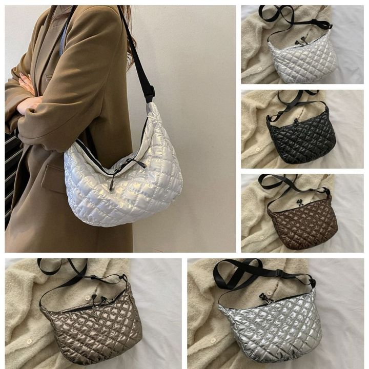 GHFT พื้นที่ฝ้าย กระเป๋าสะพายไหล่แบบสั้น ผ้าผ้าทอ ลายตาราง กระเป๋าถือ ...