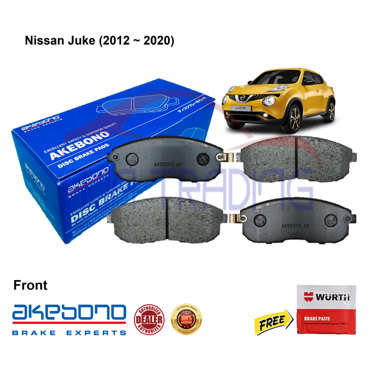 Genuine Akebono Front Brake Pads for Nissan Juke F15 (2012 - 2020) with WURTH Brake Paste ...