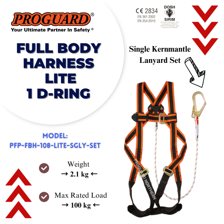 1 D-Ring Full Body Harness with 1.8m Single Kernmantle Lanyard PFP-FBH ...