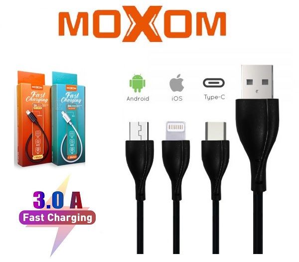 Moxom 3A Cable Fast Charging Data Cable For Micro Lightning Type-C | Lazada