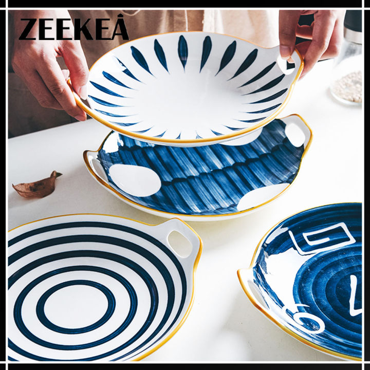 Zeekea 12'' Rectangle Dinner Plates , Japanese Glazed Ceramic Plate ...