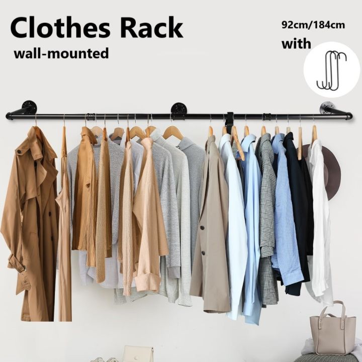 Metal Clothes Rack Wall-Mounted Hanger Clothing Storage Clothes Rod ...