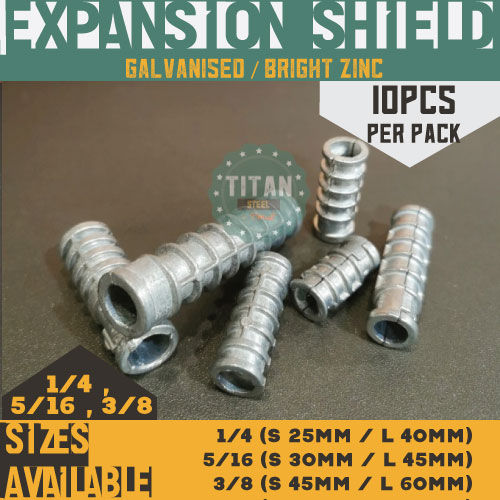 Titan Steel - 10pcs - 1/4, 5/16 , 3/8 Expansion Shield (Galvanised ...