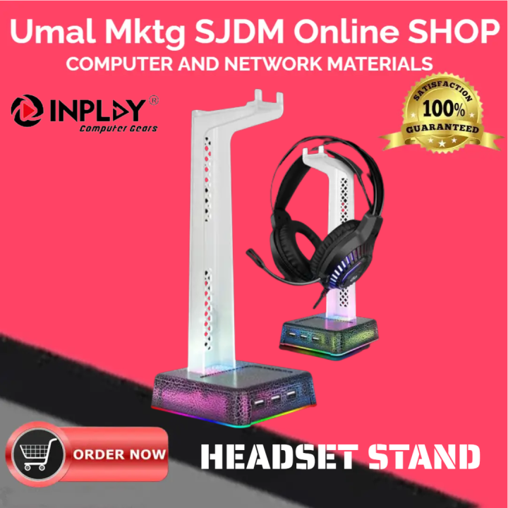INPLAY RGB Headphones Stand Holder With 3xUSB Port Gaming Headset Stand ...