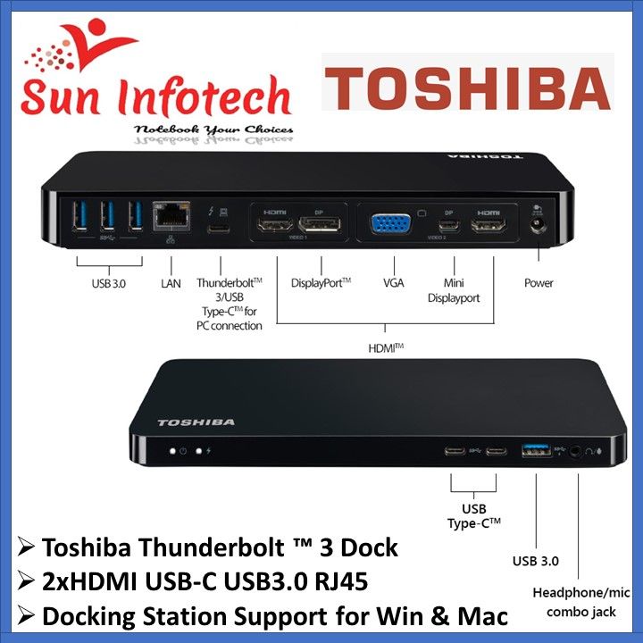 Toshiba Thunderbolt ™ 3 Dock 1xHDMI DP mDP USB-C USB3.0 RJ45 Docking ...