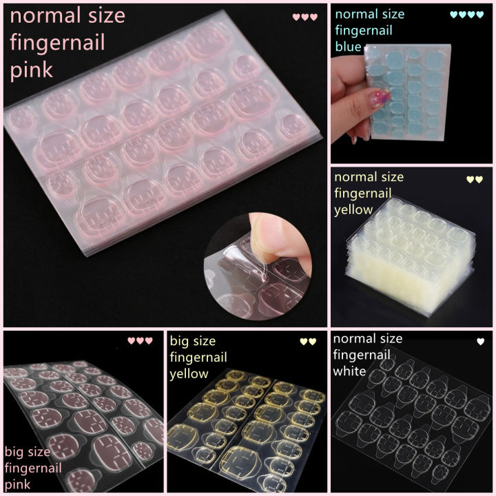 24Pcs Transparent Soft yellow pink 2 Sided Fake Nail Glue Thin Double ...