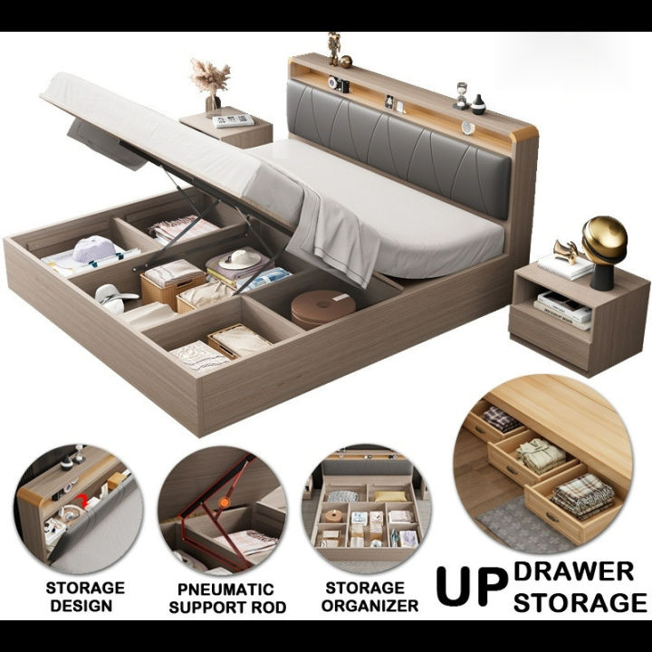 Solid Wooden Frame Tatami Storage Single/Queen/King Bed | Lazada Singapore