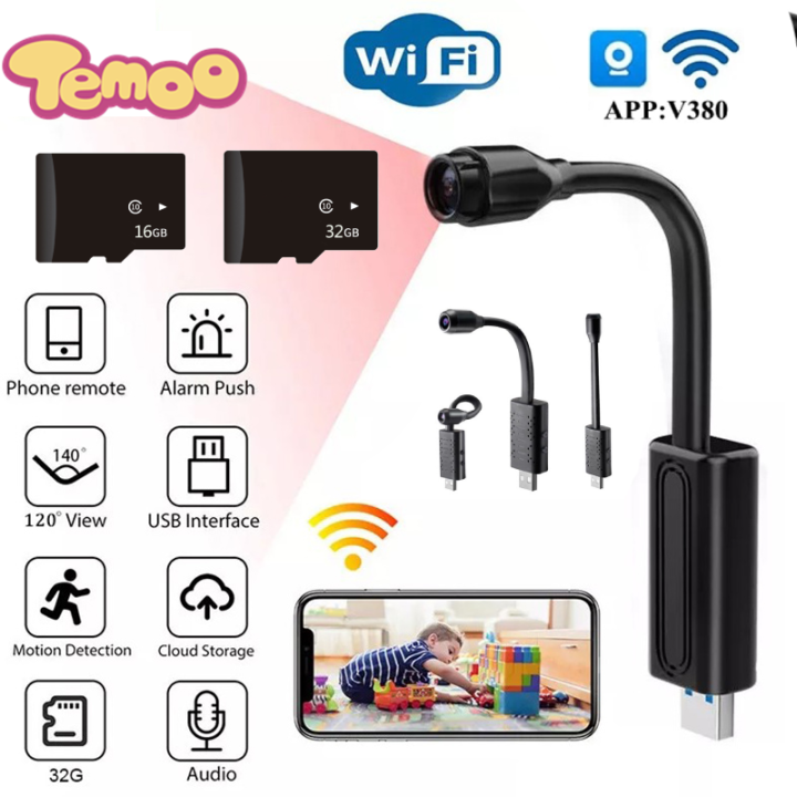 Temoo Mini Spy Camera WiFi Hidden Cameras Wireless Small Nanny Cam USB ...