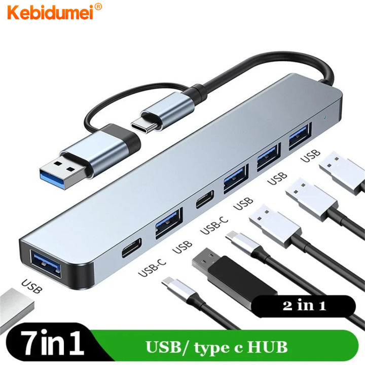 Kebidumei ฮับ USB แบบ2-In-1 2-In-1 7ฮับ USB Type C ฮับอะแดปเตอร์ OTG ...