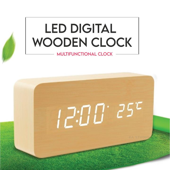 【Ready Stock】Digital Alarm Clock LED Wooden Clock Wooden Alarm Clock ...