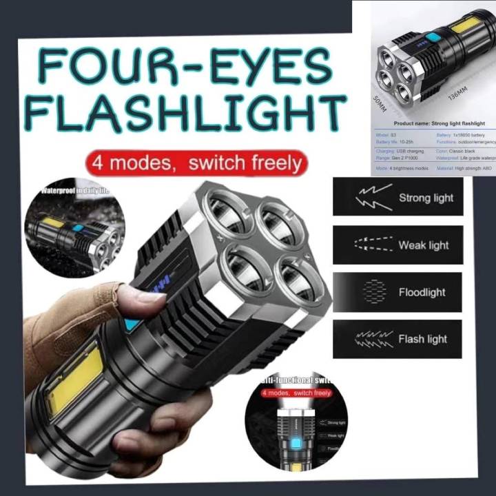 Portable Super bright Four-eyes strong light USB charging flashlight ...