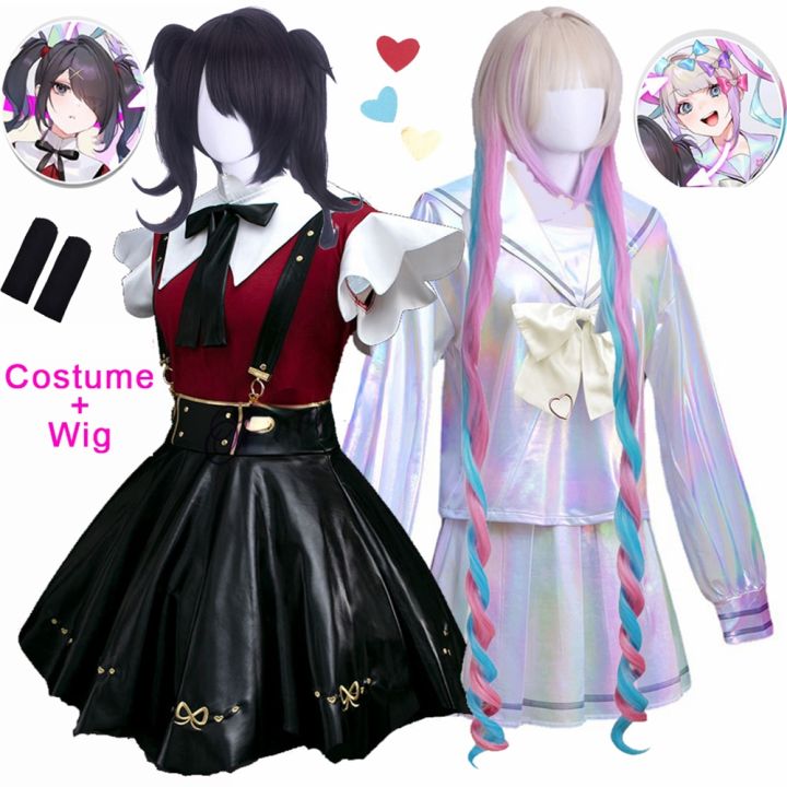 Game Needy Girl Overdose Cosplay Costume Wig Shoes Anime Jk Uniform Leather Skirt Set Abyss