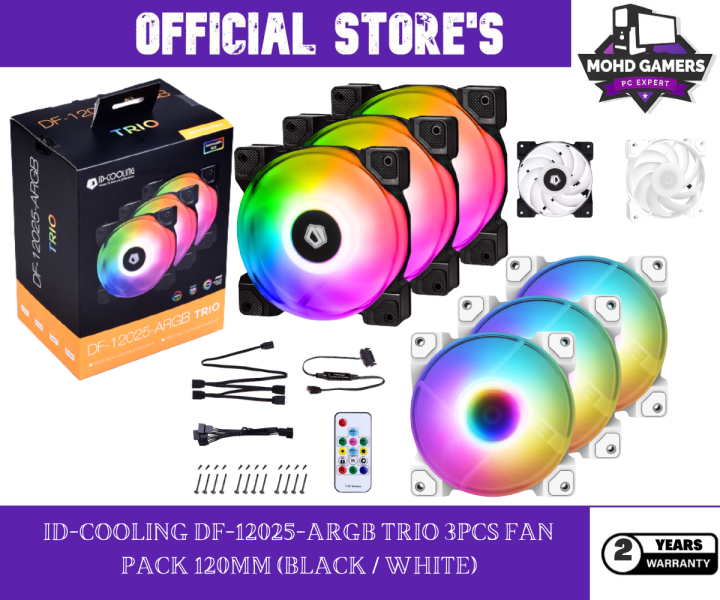 ID-COOLING DF-12025-ARGB TRIO 3PCS FAN PACK 120MM (BLACK / WHITE) | Lazada