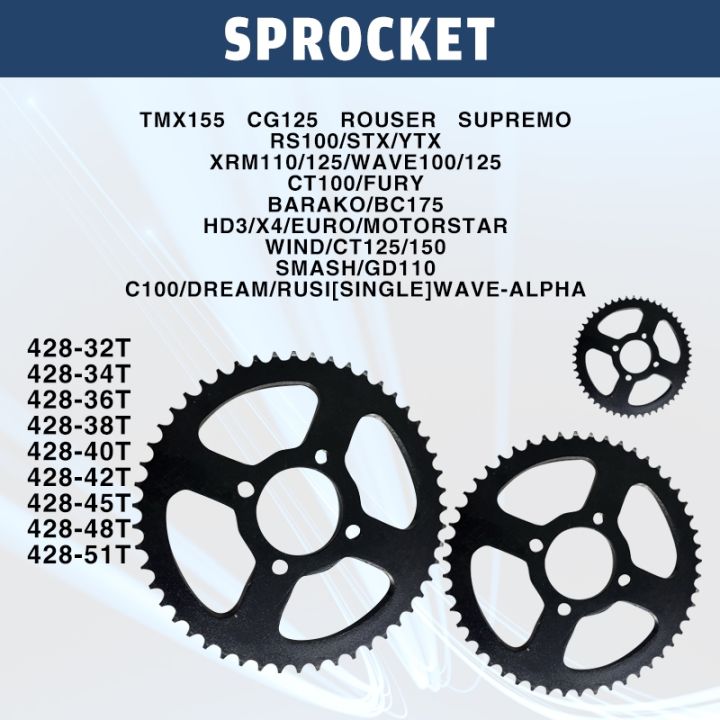 MOTORCYCLE SPROCKET ORD BLACK FOR WIND/CT125/150/SMASH/GD110/C100/DREAM ...