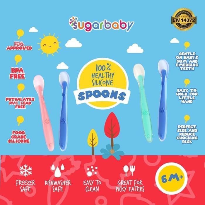 Sugar Baby Healthy Silicone Spoons 2 Set Blue Pink Sendok Makan Bayi SugarBaby | Lazada Indonesia