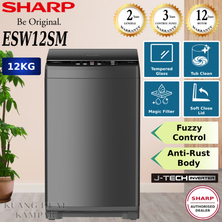 SHARP 12KG FULLY AUTO DD INVERTER TOP LOADING WASHING MACHINE ESY1219 ...
