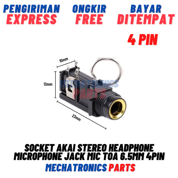 Socket Akai Stereo Headphone Microphone Soket Jack MIC Toa 6.5mm 4Pin ...
