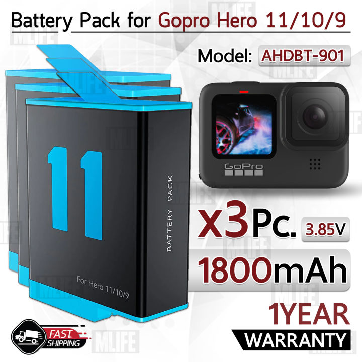 MLIFE - รับประกัน 1 ปี - แบตเตอรี่ กล้อง GoPro Hero 12 11 10 9 ความจุ ...
