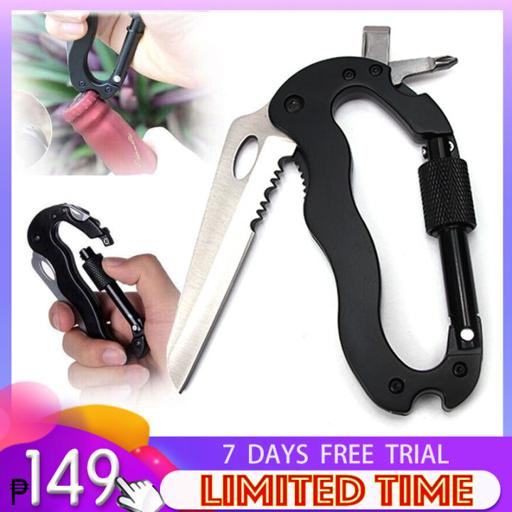 5 in 1 Carabiner Tool Keychain Outdoor Bottle Opener Slotted ...
