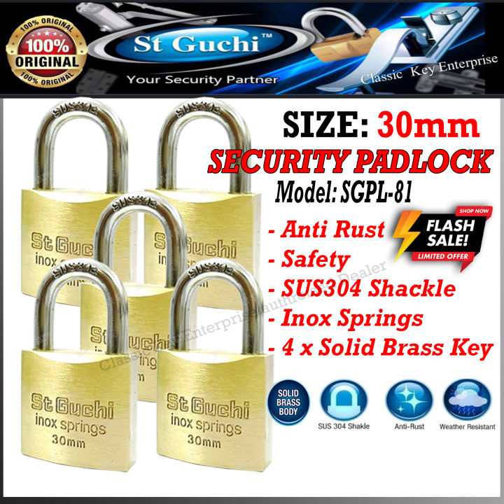 St guchi padlock SGPL-81 30MM Solid brass anti rust Stainless steel ...