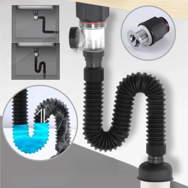 BUQBT Flip-Top Sink Downpipe Retractable Anti Clogging Washbasin Cross ...