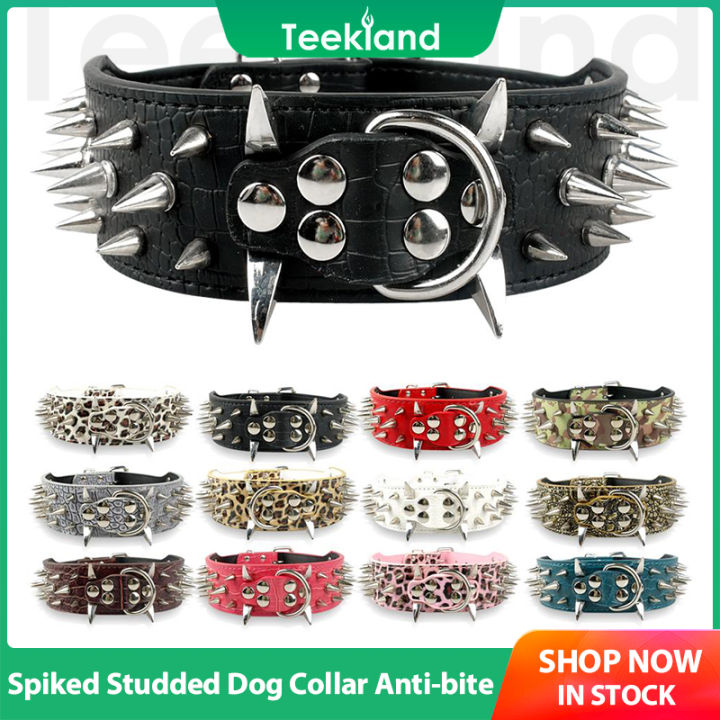 Teekland Anti-Bite Spiked Studded Pet Dog Collar PU Leather For Dogs ...