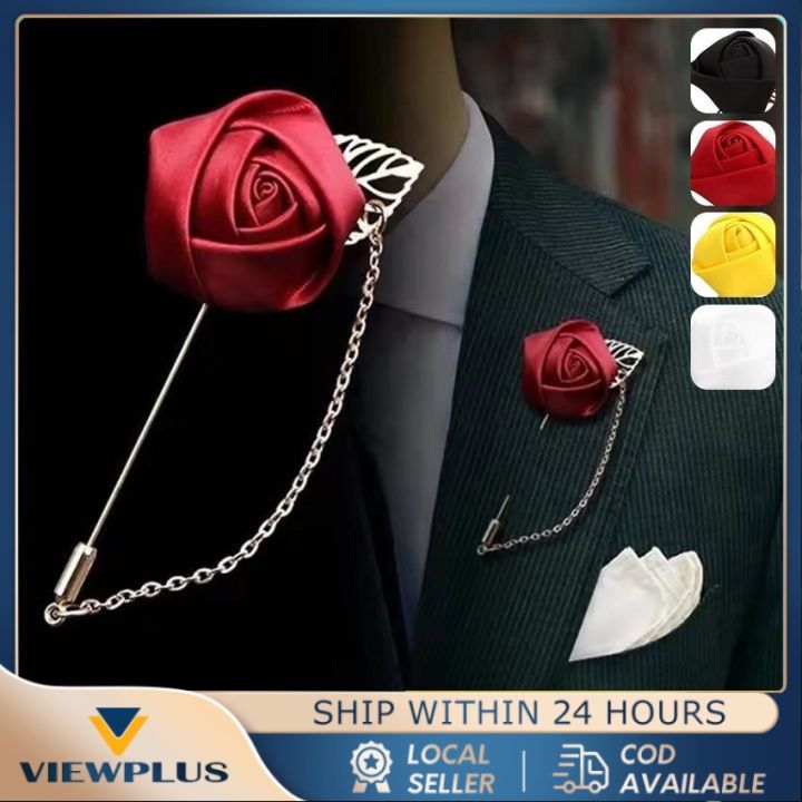 Bros Jas Premium Bunga Mawar & Rantai Emas - Pin Lapel Daun Simpel ...