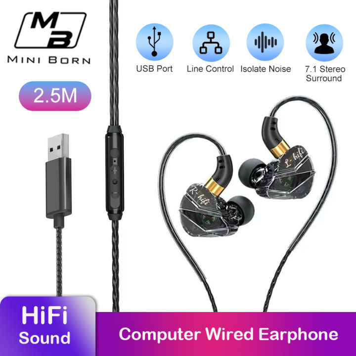 Mini Born USB Headset with Microphone 7.1 Channel Computer Wired ...