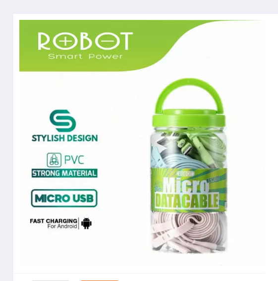 KABEL DATA ROBOT RGM100 2.4A 100CM ANDROID DATA CABLE MICRO USB GARANSI ...