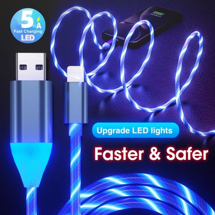 5A Fast Charging Cable LED Luminous Glow Flowing USB Cable Colorful ...