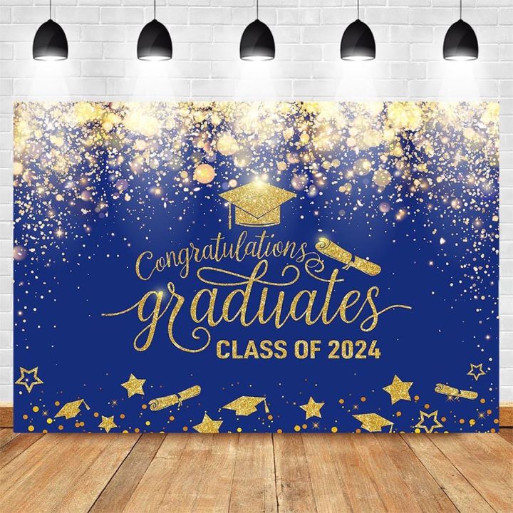 7x5ft Class of 2024 Graduation Backdrop Blue and Gold Balloons ...