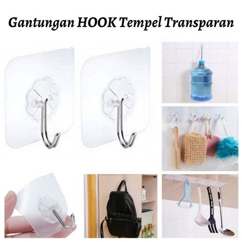 Gantungan HOOK Tempel Transparan Hanger Besi Cantelan Dinding Tembok ...